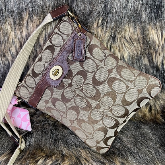 Coach | Bags | Authentic Coach Signature Khaki Maroon Swingpack ...